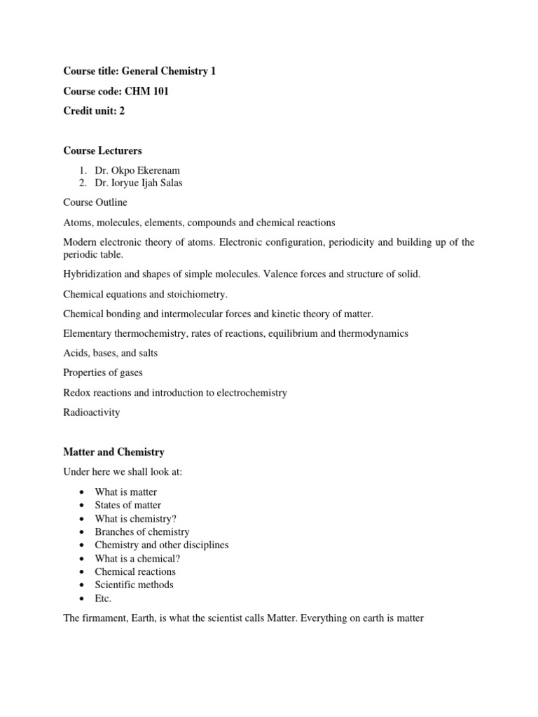 CHM 101: General Chemistry Overview | PDF