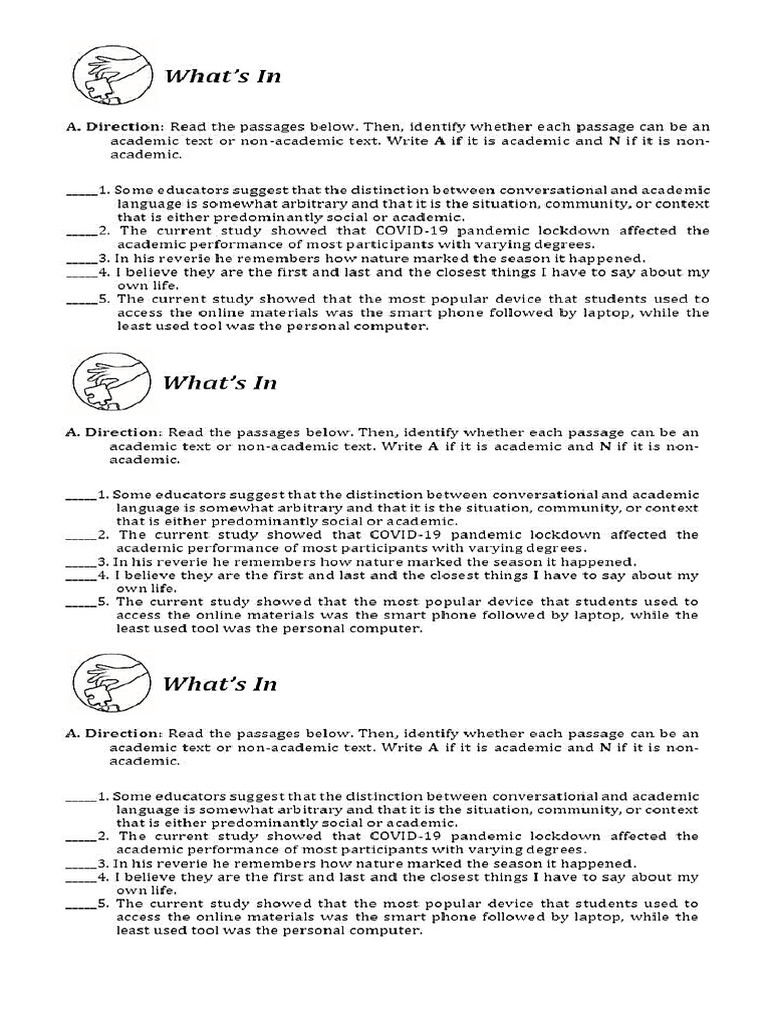 Activity Sheet For Lesson 1 - Acad Text | PDF