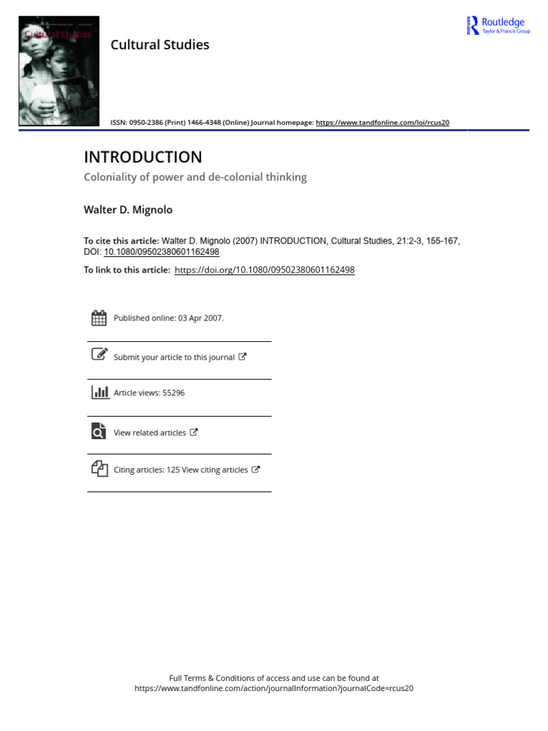 Coloniality of Power and De-Colonial Thinking | PDF | Tajikistan ...