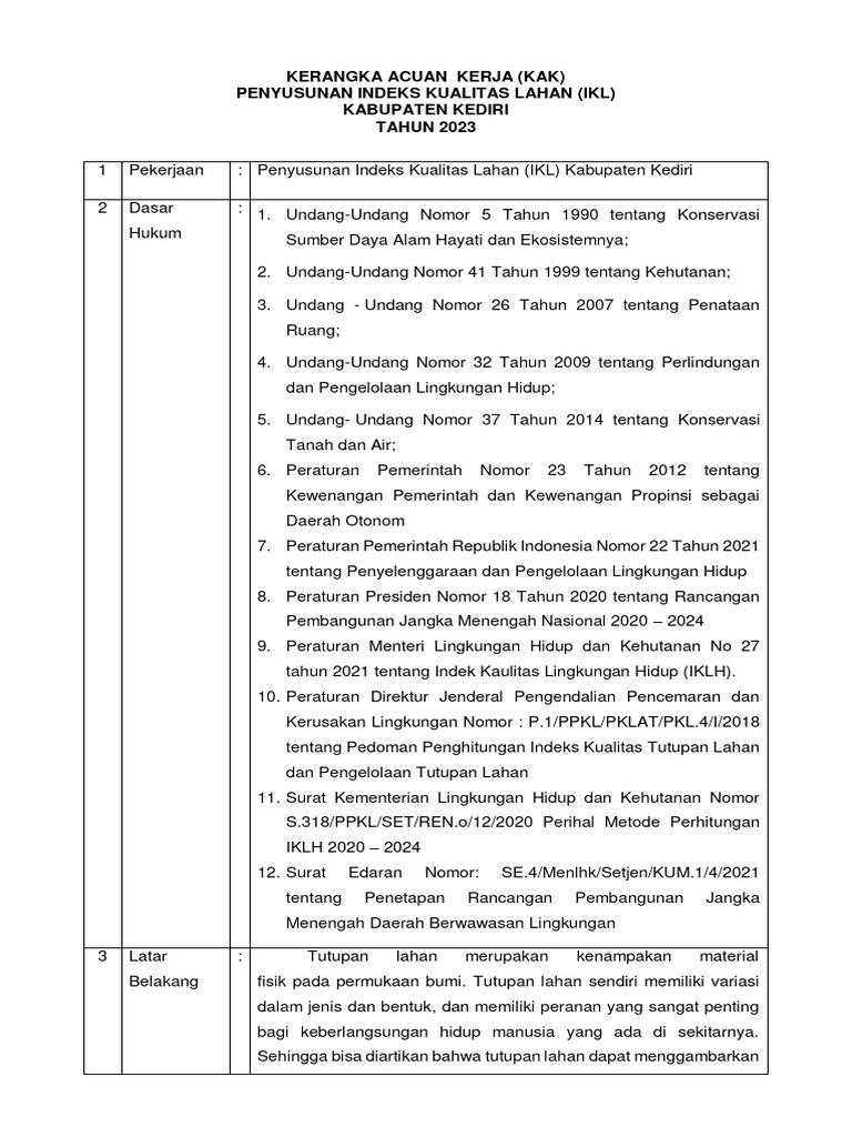 Kerangka Acuan Kerja Kak Penyusunan Ikl | PDF