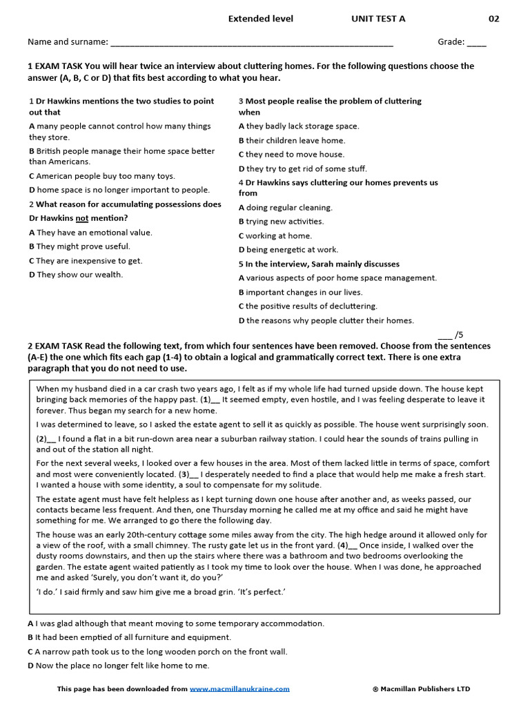 Extended Level Unit Test 2A | PDF | Window