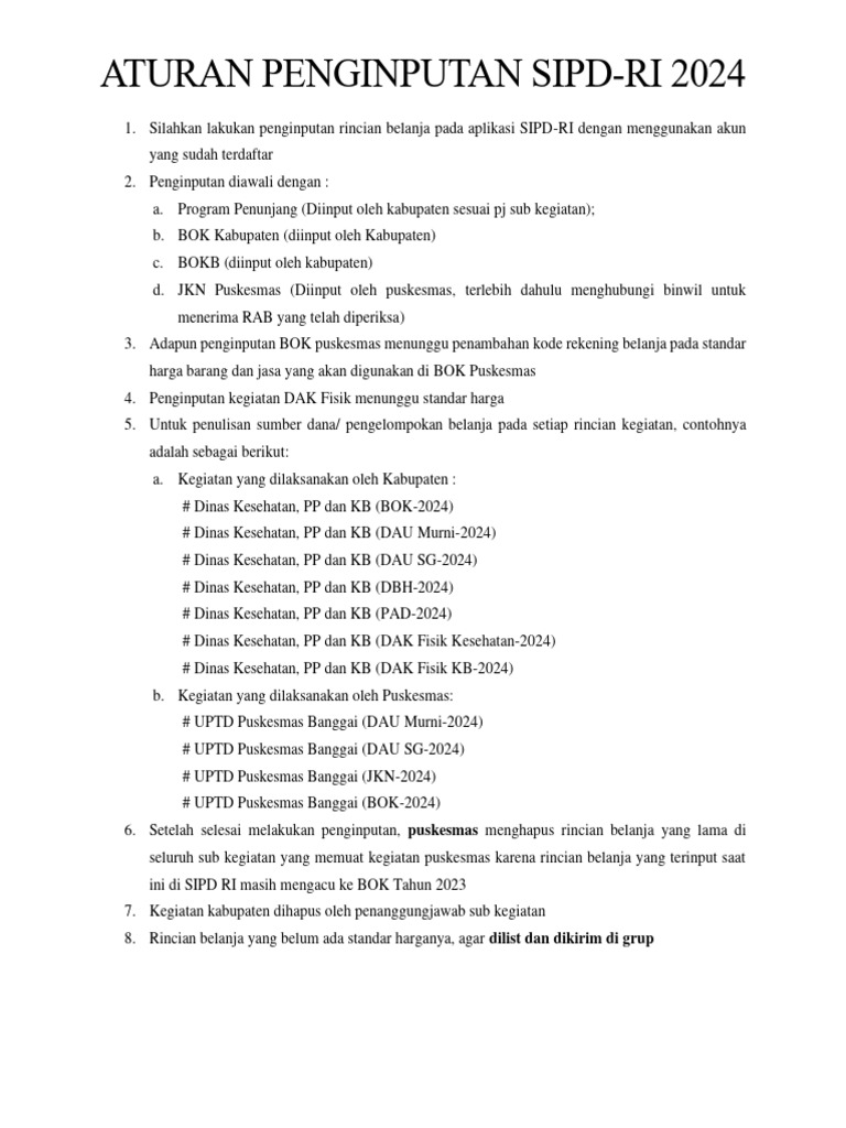 Aturan Penginputan Sipd-Ri 2024 | PDF