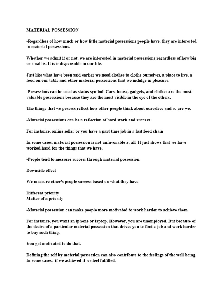 Material Possession | Download Free PDF | Self Esteem | Cognitive Psychology