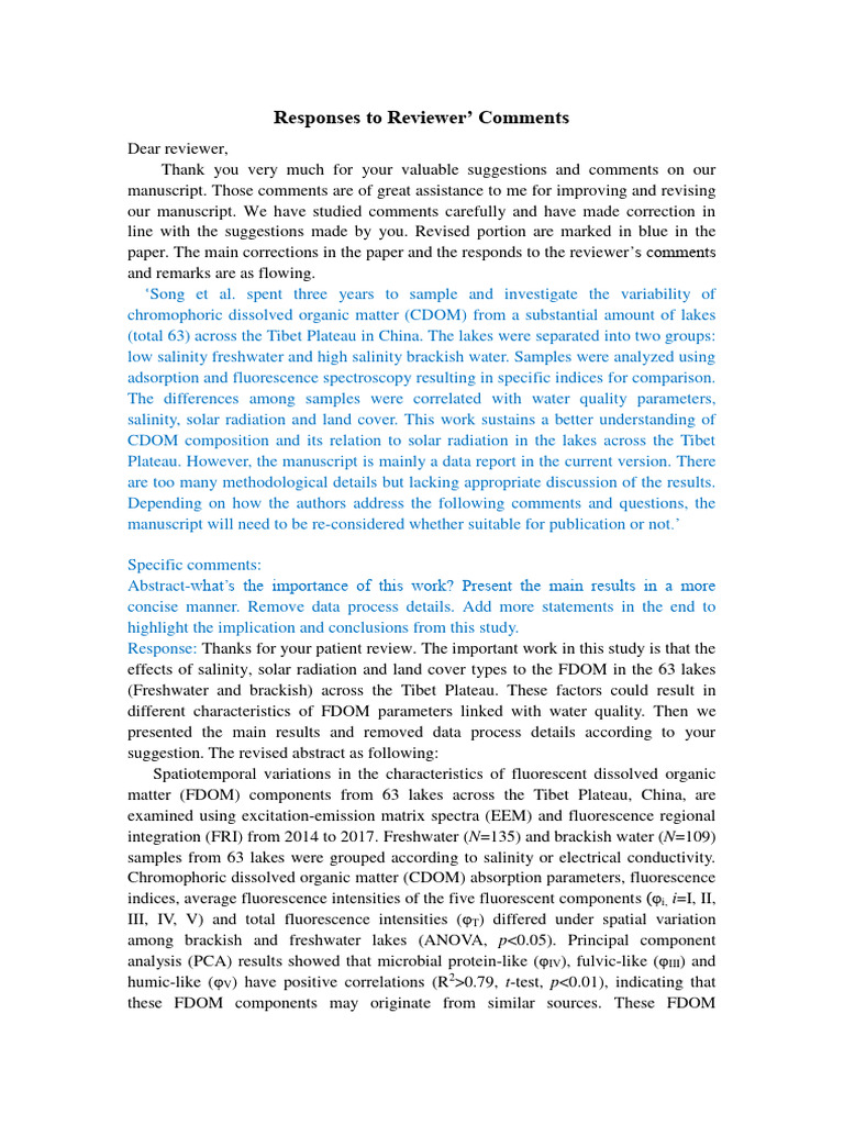 Reviewer Response Sample | Download Free PDF | Sampling (Statistics ...