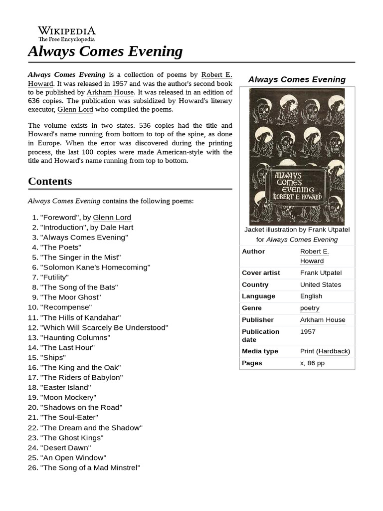 Always Comes Evening | PDF | Speculative Fiction Writers | Books