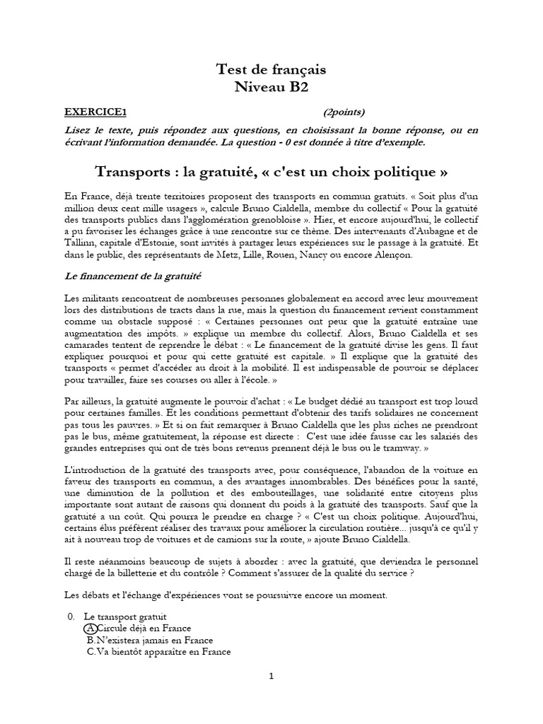 B2 French - Sample | PDF | la pollution | Transport