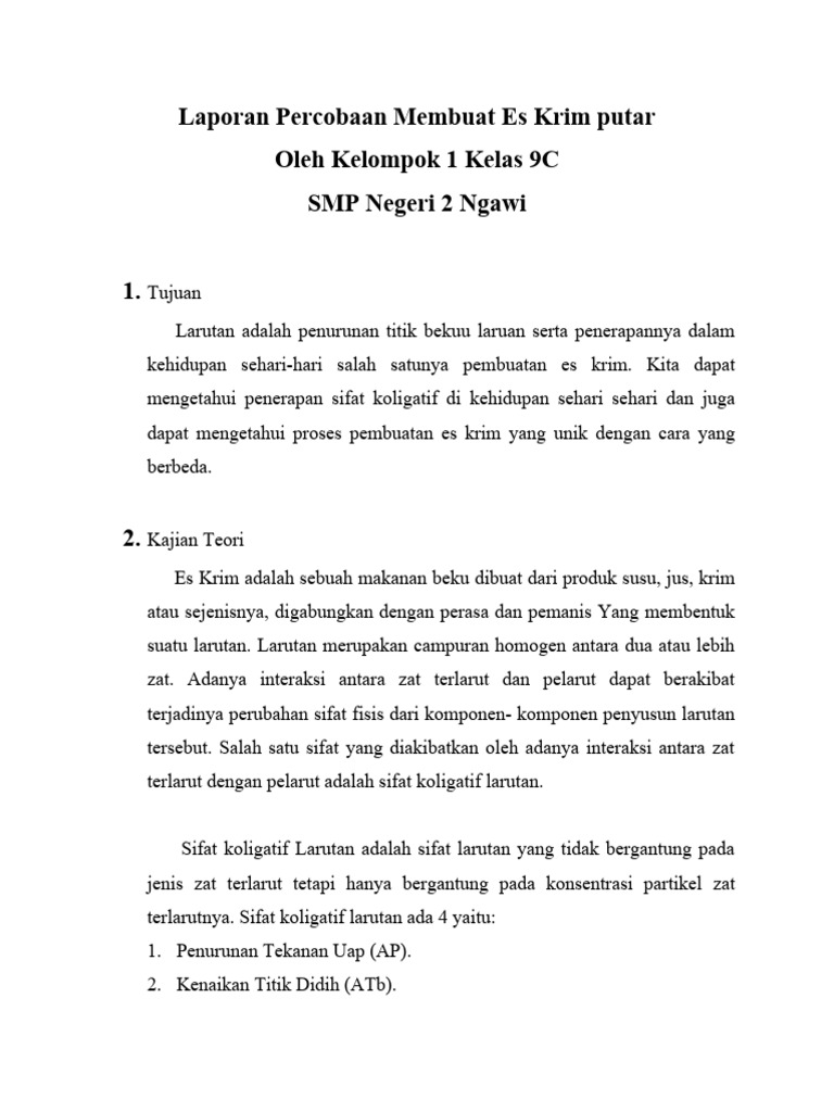 Laporan Percobaan Membuat Es Krim Putar-1 | PDF