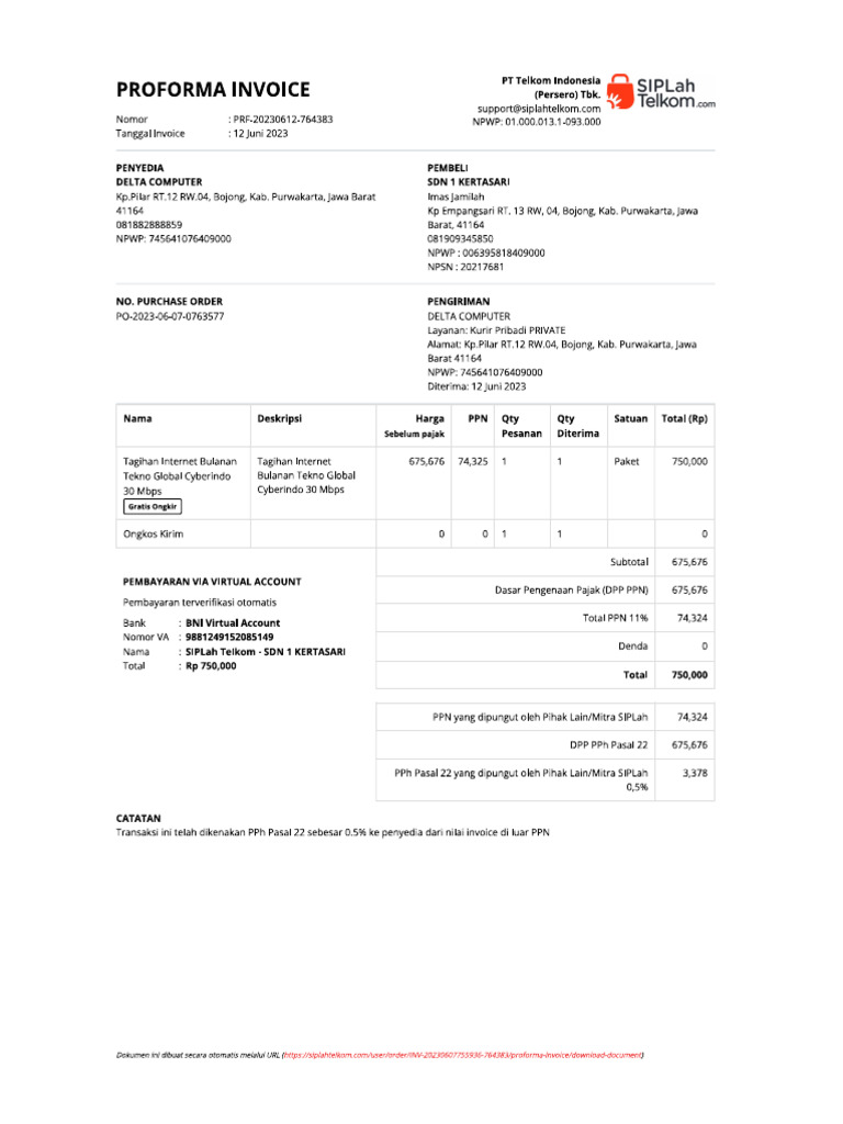 Pembayaran Internet Bulan Juni | PDF
