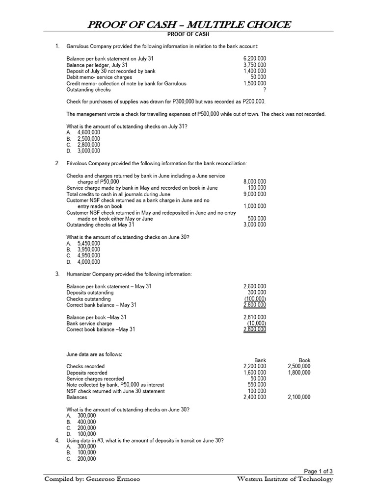 03_PROOF_OF_CASH_(Multiple_Choice) | PDF