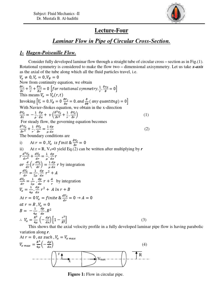 Laminar Flow in Pipe of Circular Cross-Section.: Lecture-Four | PDF | Fluid Mechanics | Shear Stress
