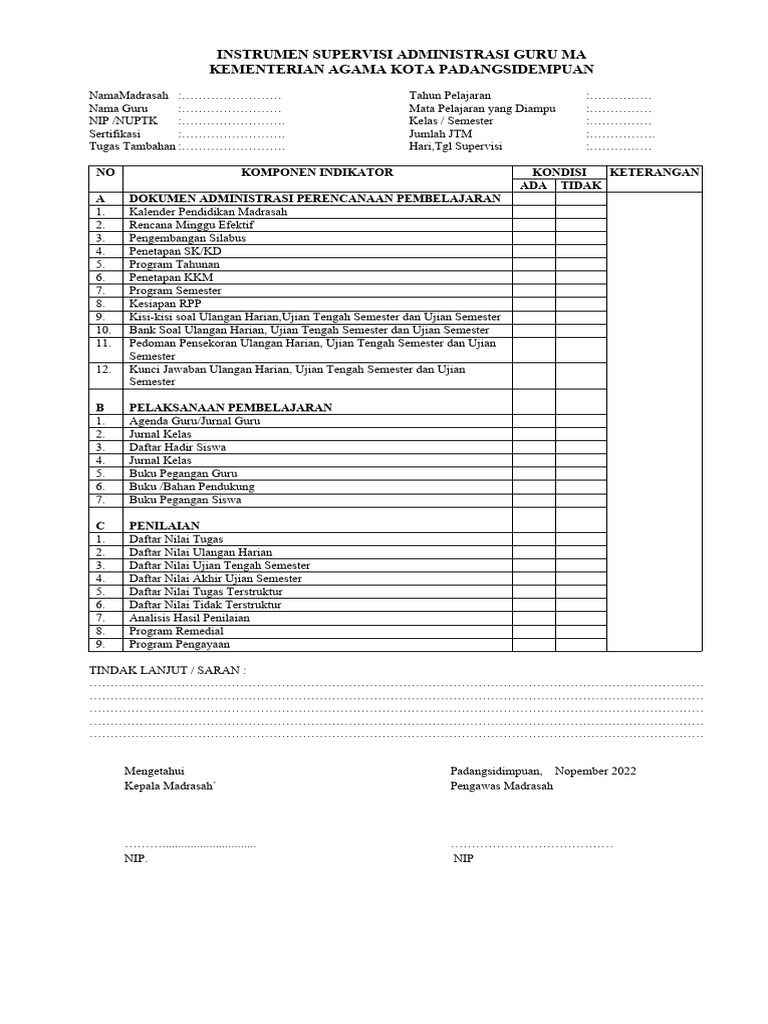 Instrumen Supervisi MA | PDF