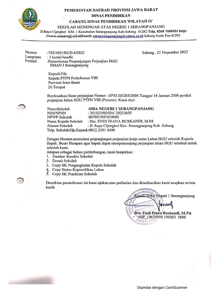 Contoh Surat Permohonan Perpanjang Hgu PTPN | PDF