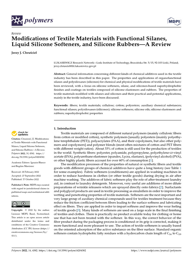 Modifications of Textile Materials With Functional Silanes, Liquid Silicone Softeners, and ...