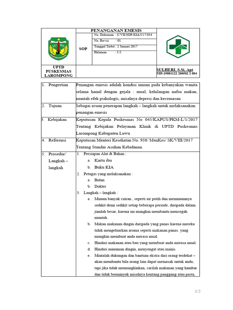 Sop Penanganan Emesis | PDF
