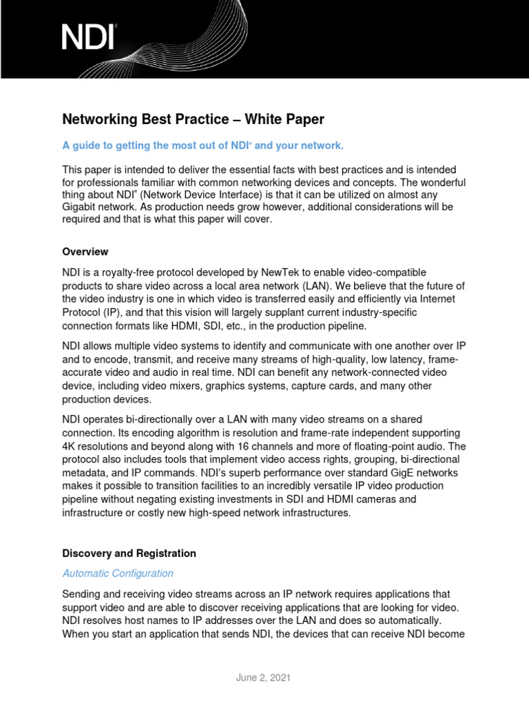 NDI Networking Best Practice White Paper Final | PDF | Computer Network | Osi Model