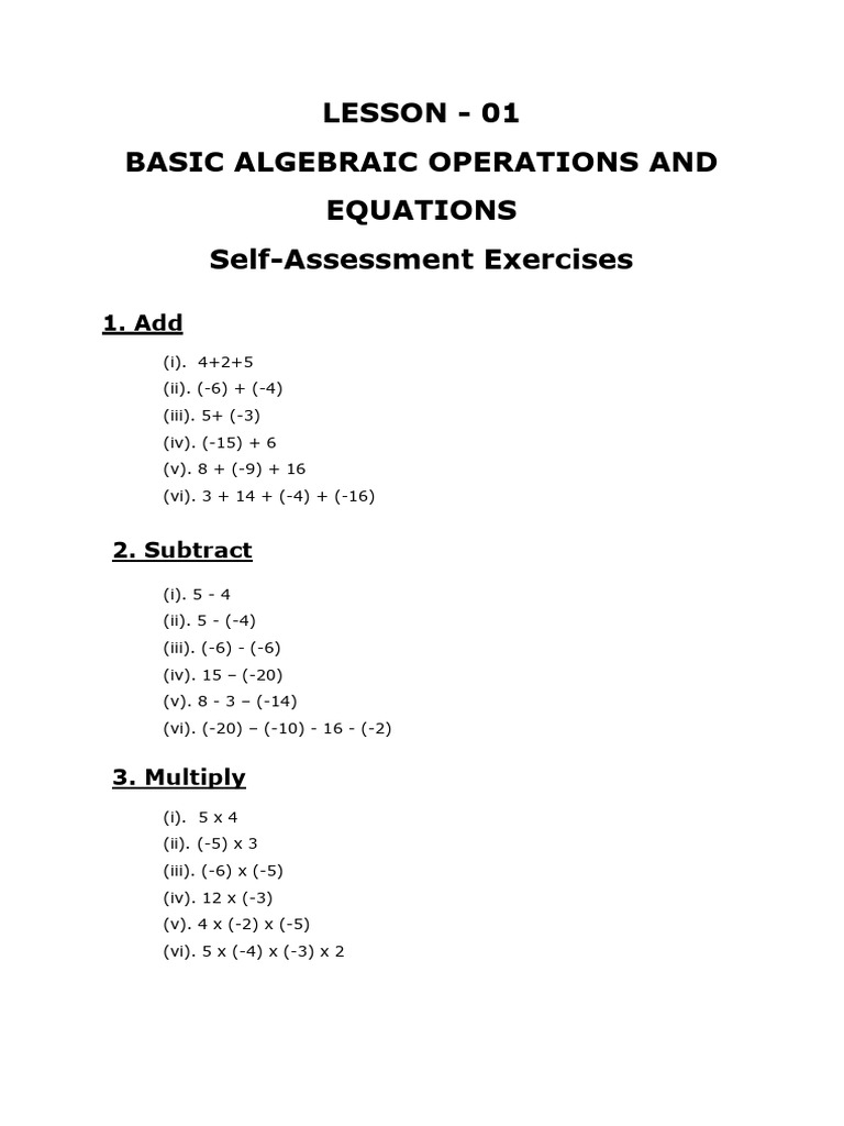 Week 1 - Self Assessment Maths | PDF | Equations | Inequality (Mathematics)