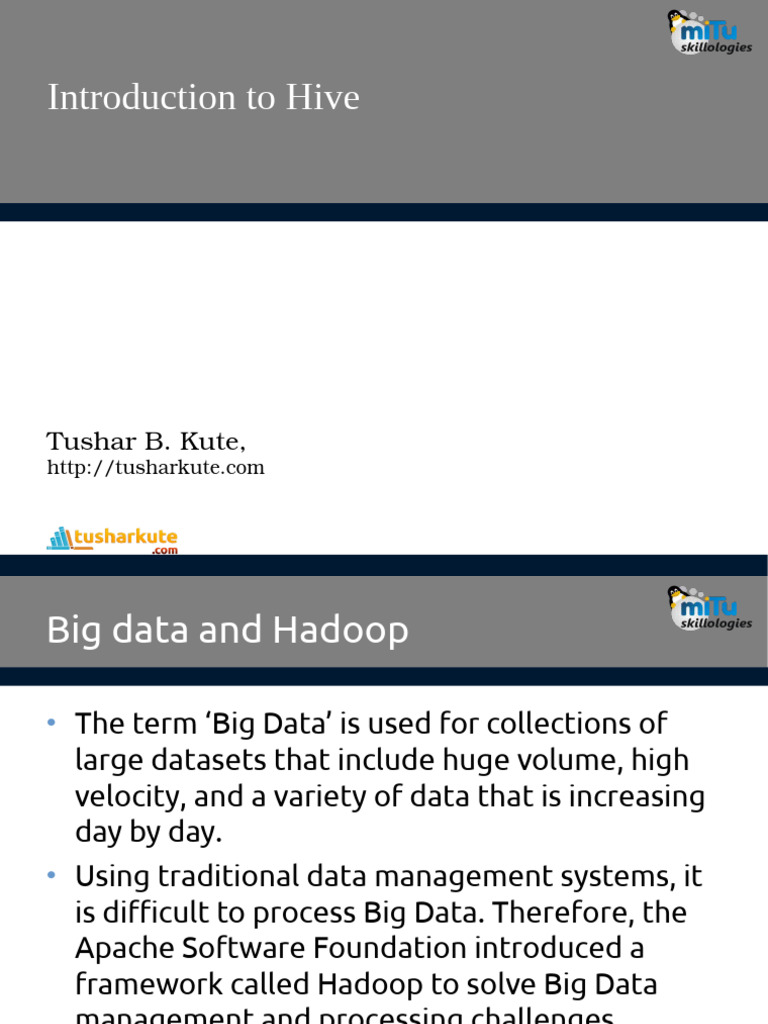 01 Introduction To Hive | PDF | Apache Hadoop | Map Reduce