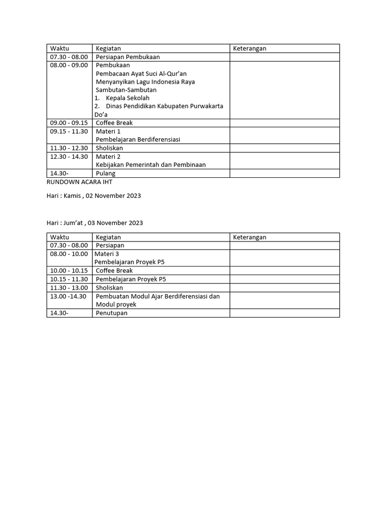 Rundown Acara Iht | PDF