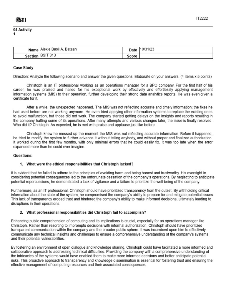 BATAAN 04 Quiz 1 | PDF | Accountability