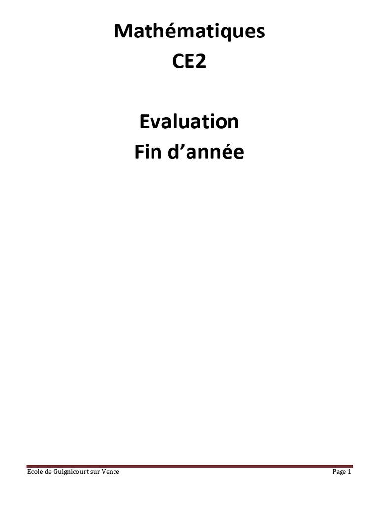 EVALUATION CE2 Maths | PDF