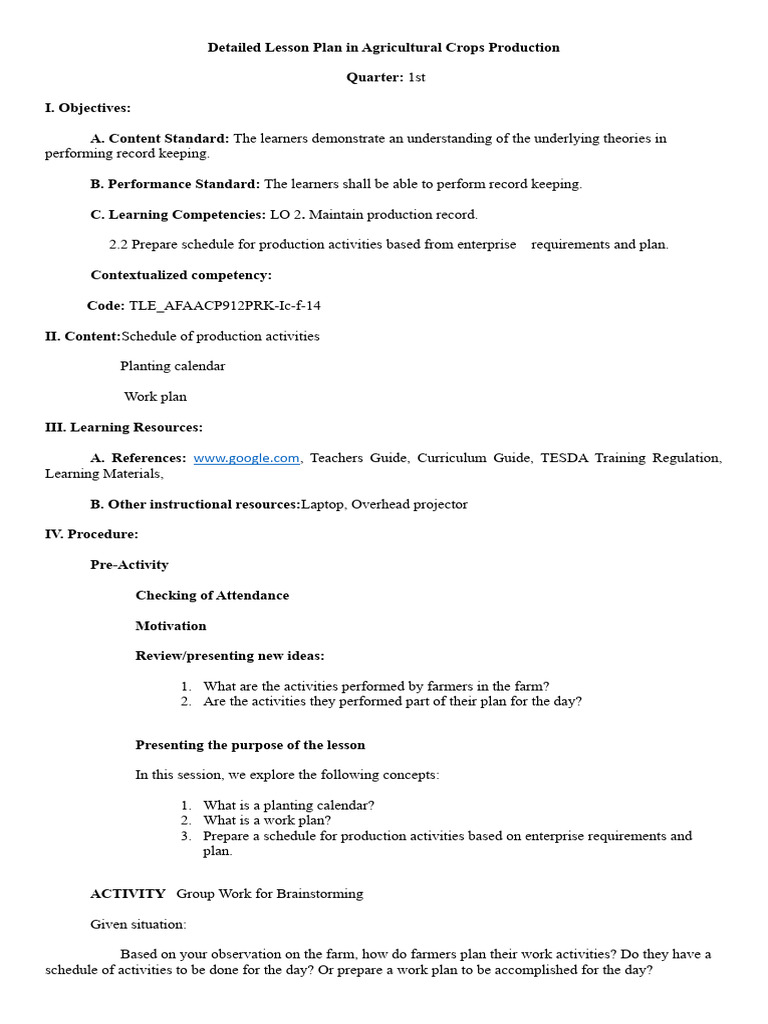 Detailed Lesson Plan in Agricultural Crops Production 4as | PDF ...