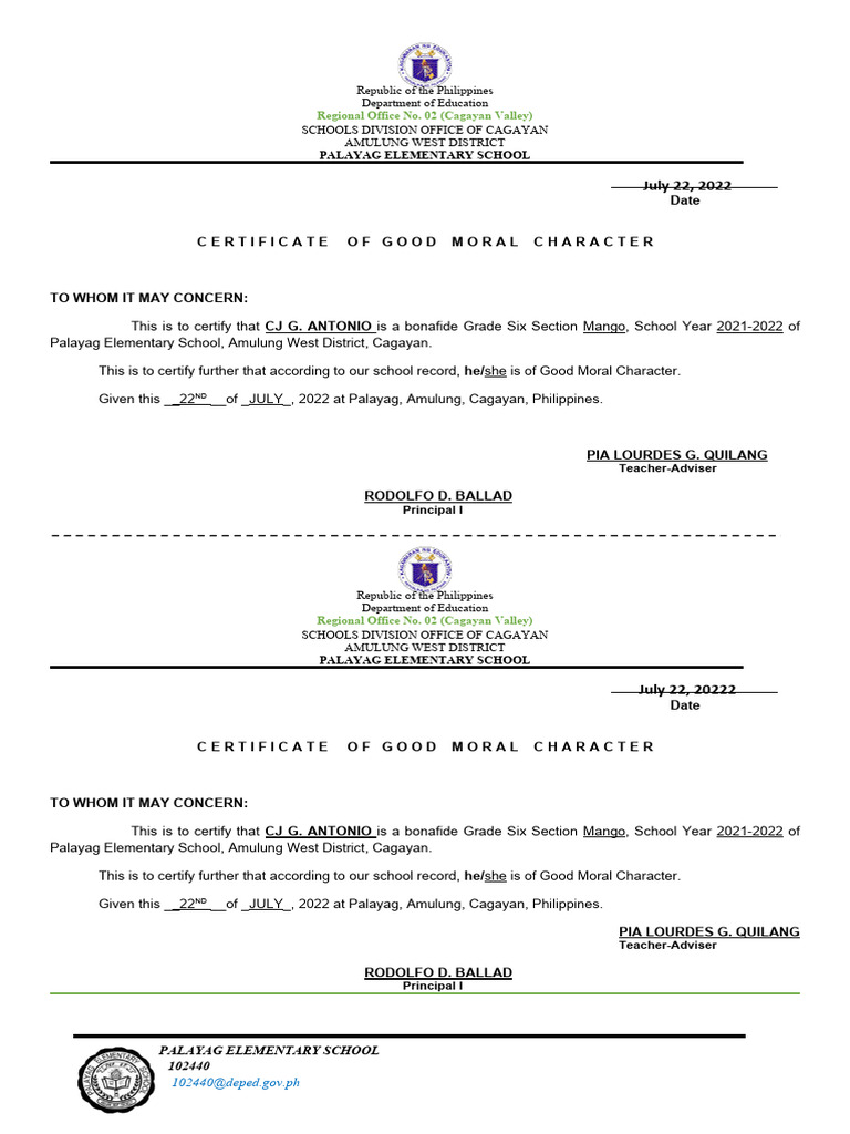 Good Moral Certificates for Graduates | PDF | Philippines