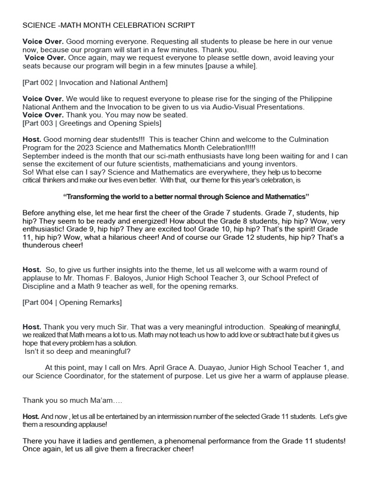 Sci-Math Month Script | PDF