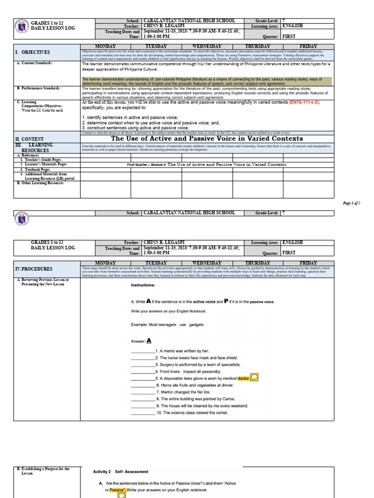 English 7 DLL - W3 - Q1 | PDF