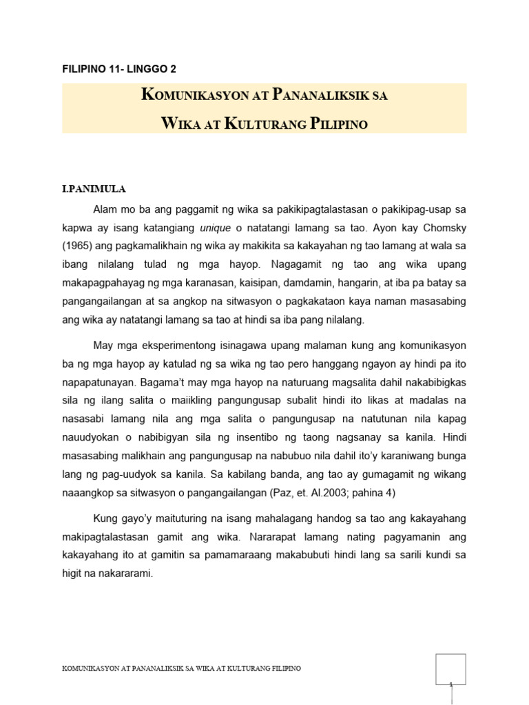 KOMUNIKASYON 11 Week2 | PDF