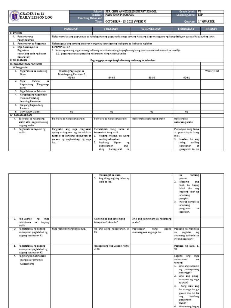 DLL - Esp 6 - Q1 - W7 | PDF