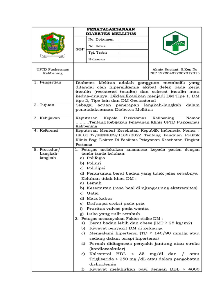 Sop Penatalaksanaan DM | PDF