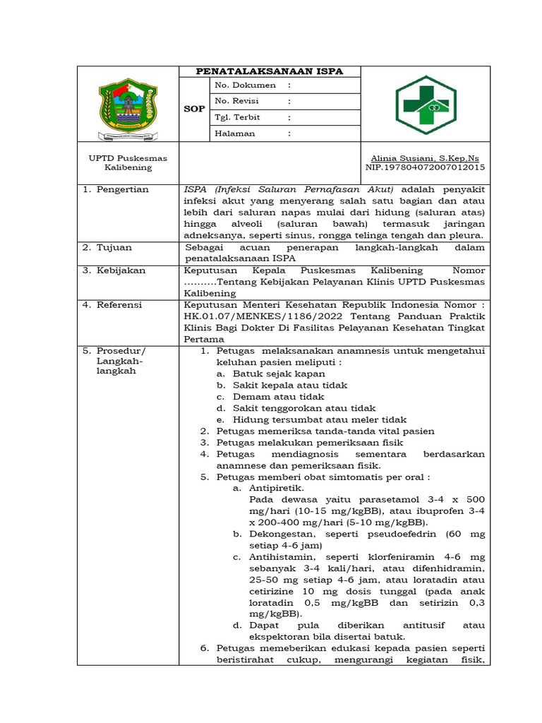 Sop Penatalaksanaan Ispa | PDF