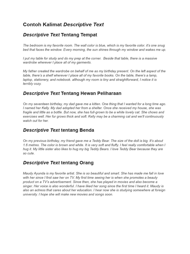 Descriptive Text Examples in Indonesian | PDF
