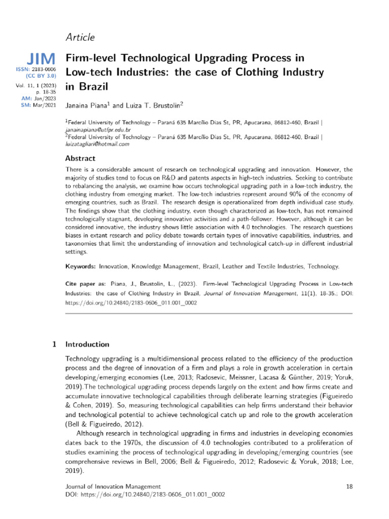 View of Firm-Level Technological Upgrading Process in Low-Tech ...