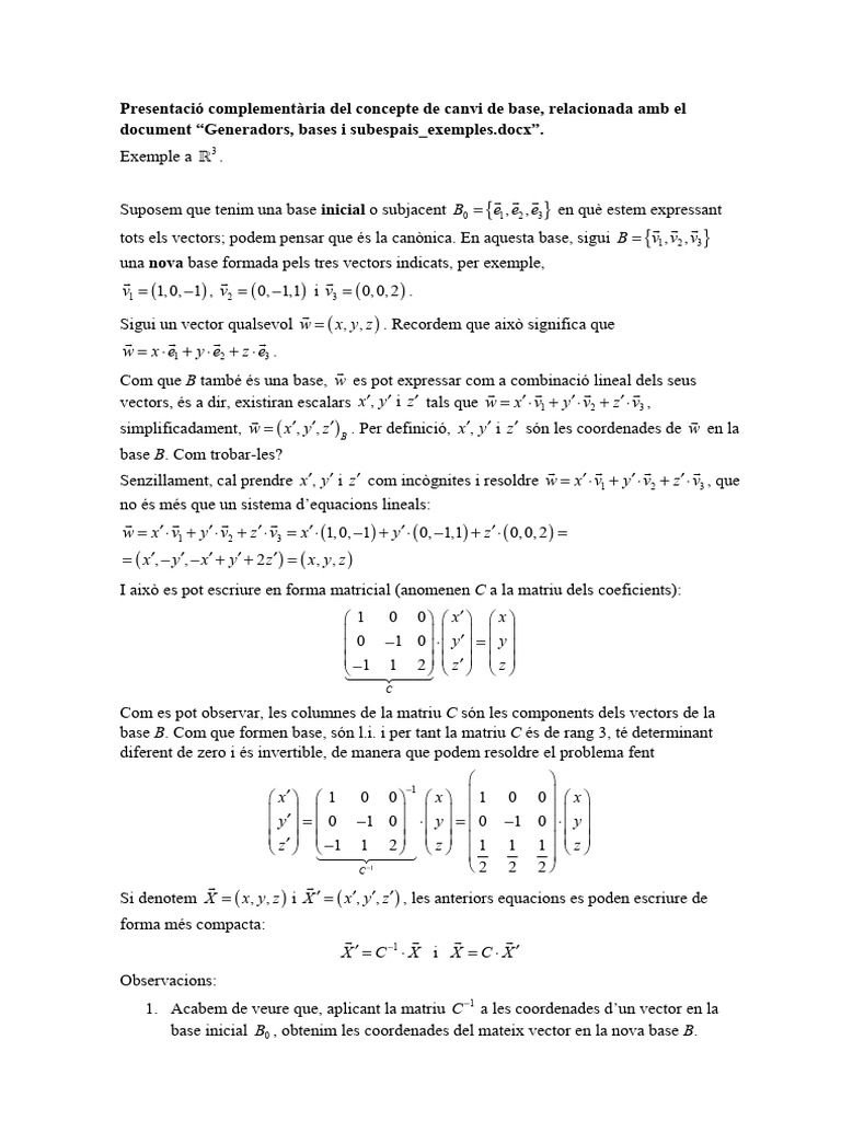 Presentació Complementària Del Concepte de Canvi de Base | PDF