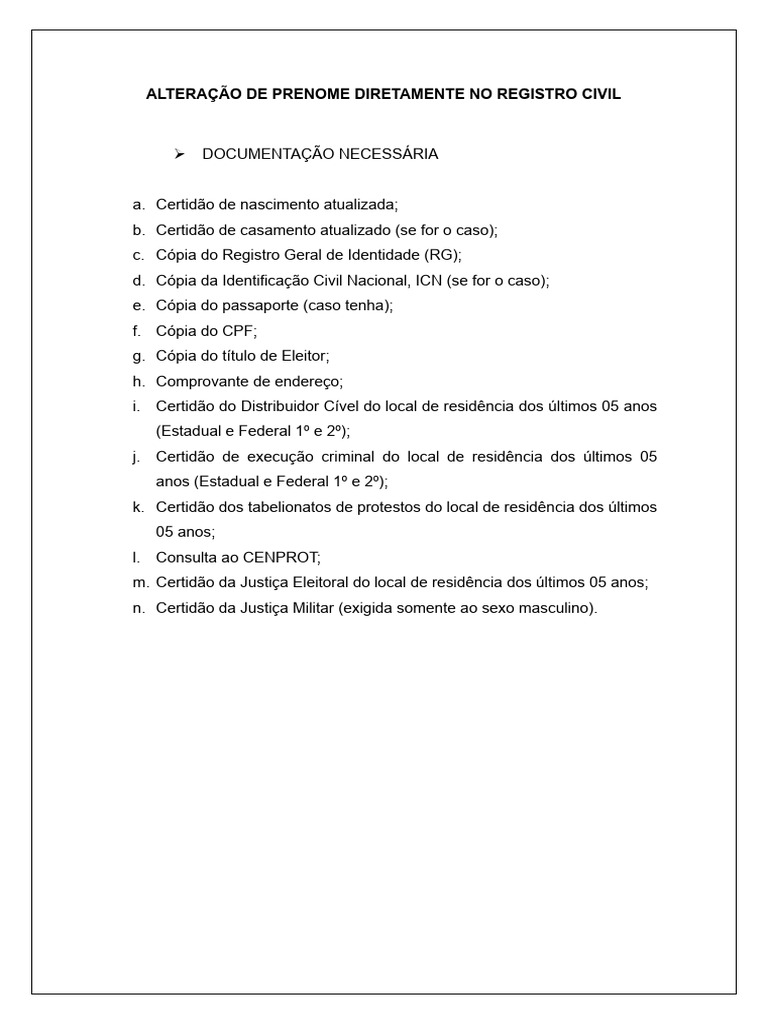 Guia para Alteração de Prenome | PDF