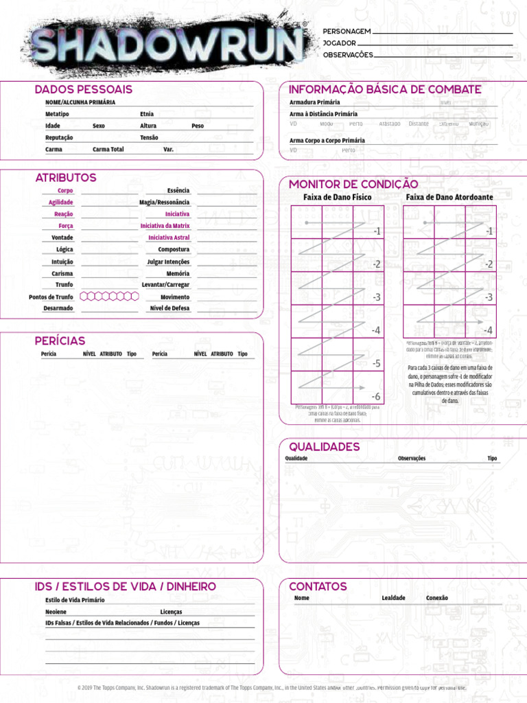 Ficha Shadowrun Sexto Mundo Editavel | PDF