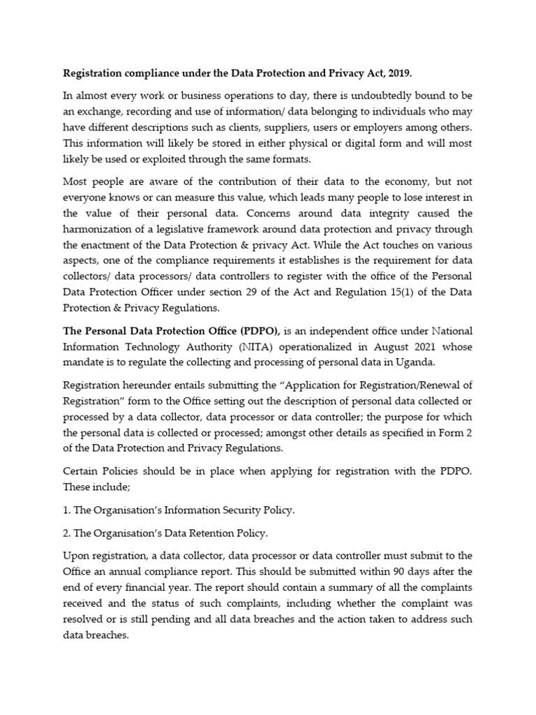 Registration With The Personal Data Protection Office | PDF | Privacy ...