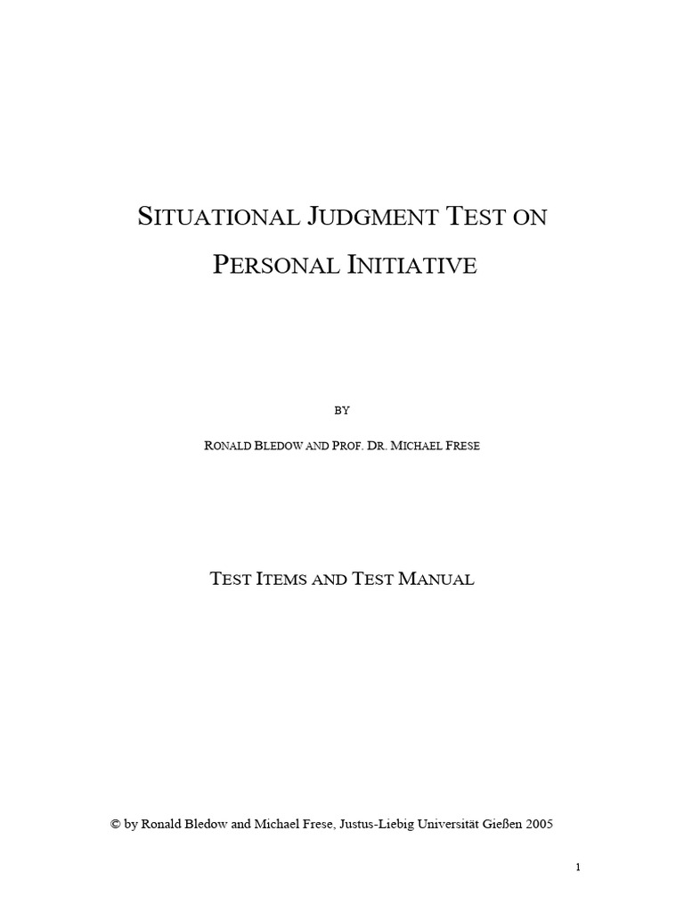 SITUATIONAL JUDGMENT TEST ON PERSONAL INITIATIVE Full Test | PDF
