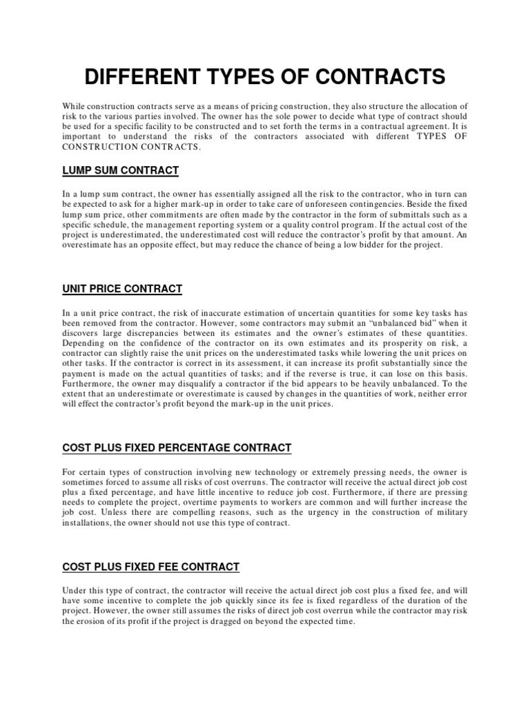 Different Types of Contracts | Download Free PDF | Private Sector ...