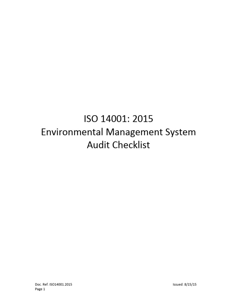 Environmental Audit Checklist Iso 14001-2015 | PDF