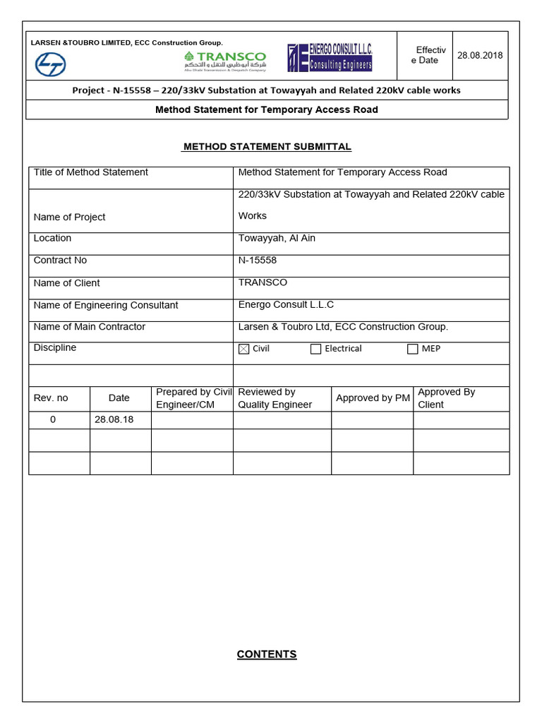Method Statement For Temporary Access Road (Towayya) - (Rev.) | PDF ...