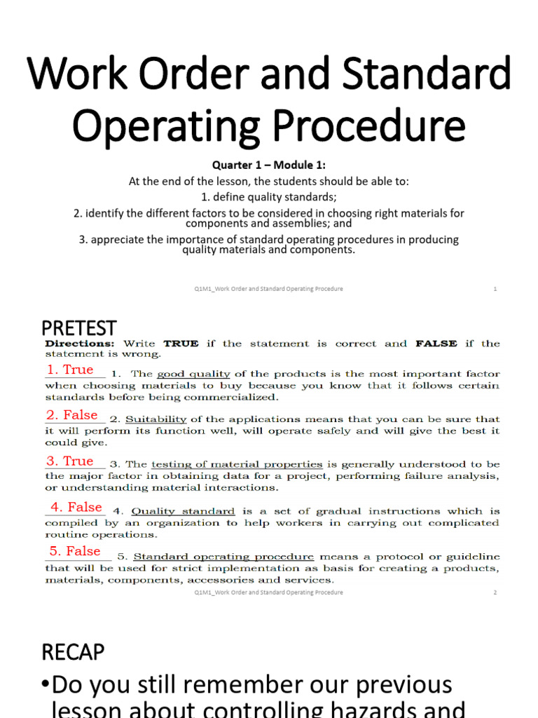Q1M1_Work-Order-and-Standard-Operating-Procedure | PDF | Reliability ...