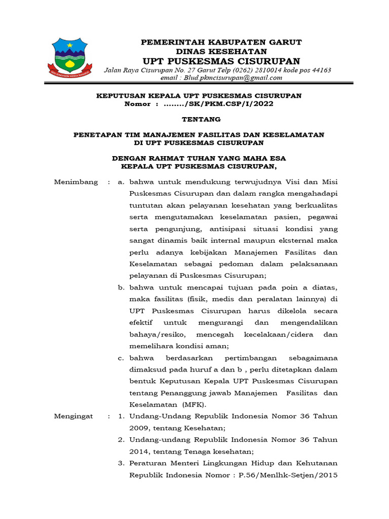 SK Pembentukan Tim MFK | PDF