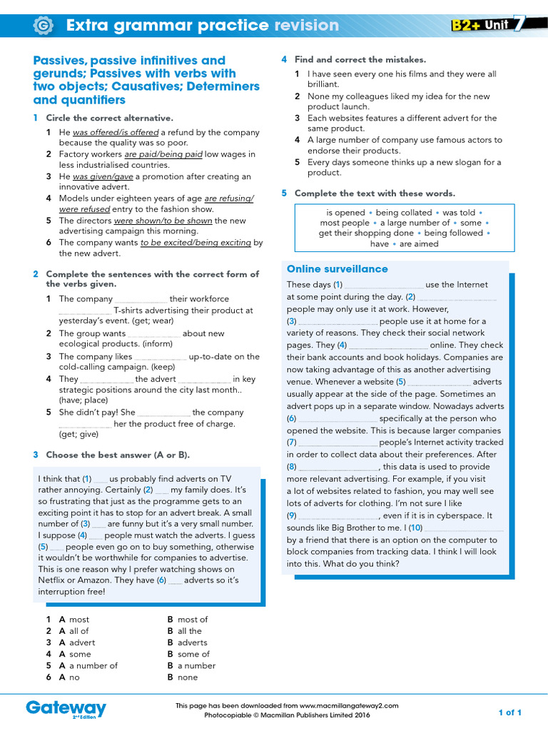 B2+ UNIT 7 Extra Grammar Practice Revision | PDF | Advertising | Online And Offline