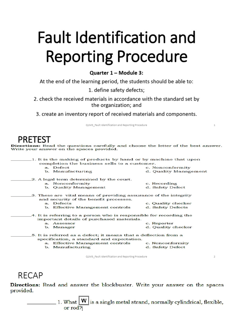 Q1M3 - Fault Identification and Reporting Procedure | PDF