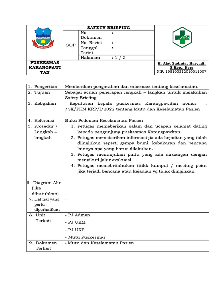 Sop Safety Briefing | PDF