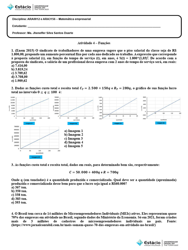 Atividade 4 - Funcao | PDF | Empreendedorismo | Business