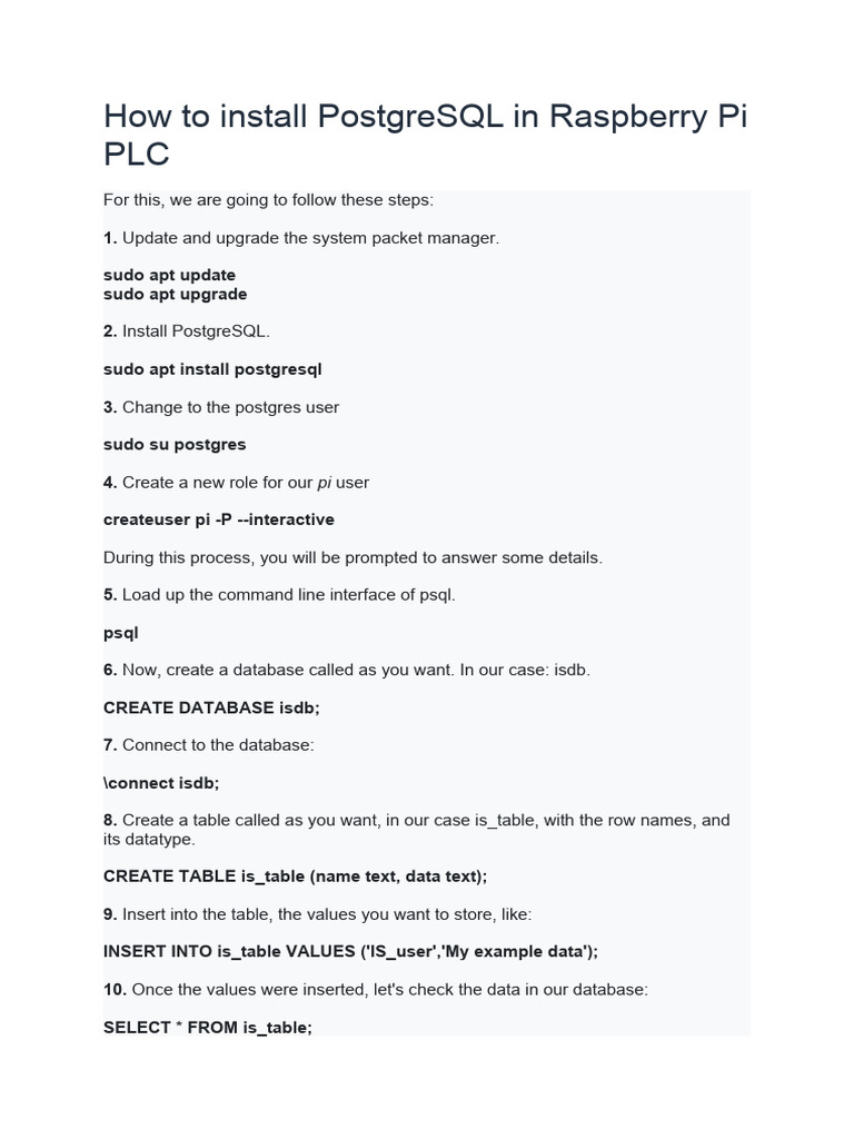How To Install PostgreSQL in Raspberry Pi PLC | PDF