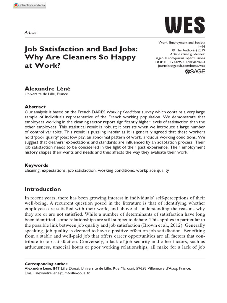 Job Satisfaction and Bad Jobs - Why Are Cleaners So Happy at Work | PDF ...